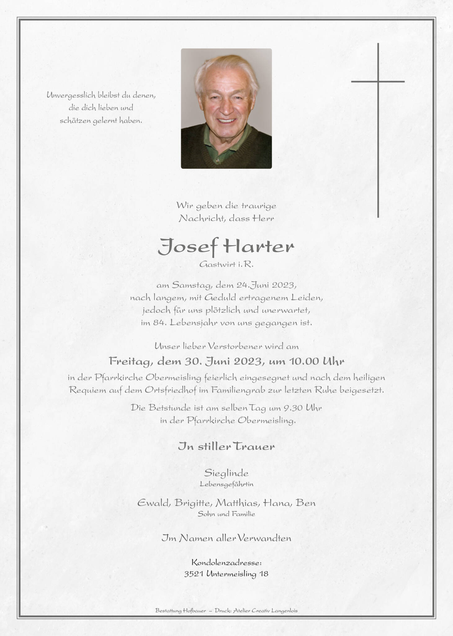 Harter Josef – Bestattung Hofbauer