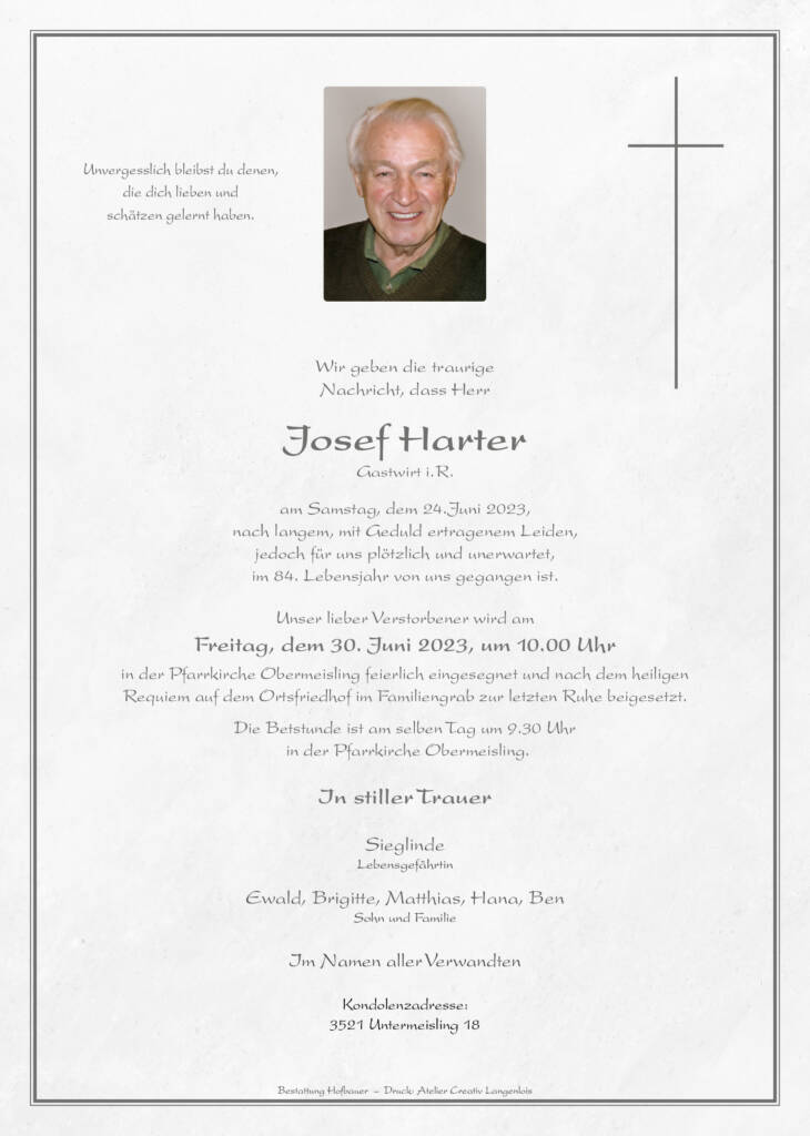 Harter Josef – Bestattung Hofbauer