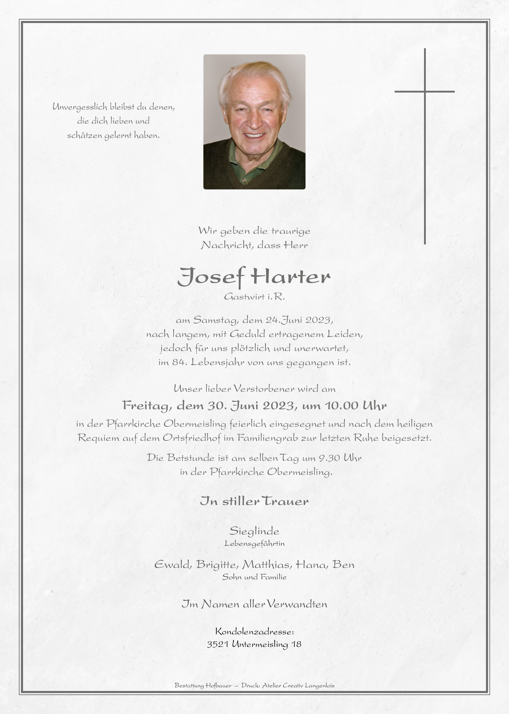 Harter Josef – Bestattung Hofbauer