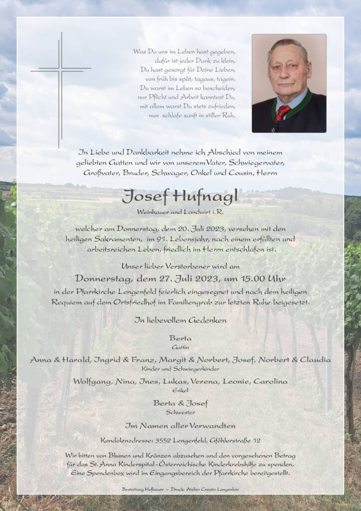 Hufnagl Josef – Bestattung Hofbauer
