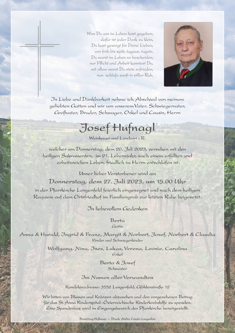 Hufnagl Josef – Bestattung Hofbauer