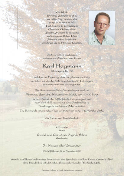 Hagmann Karl – Bestattung Hofbauer
