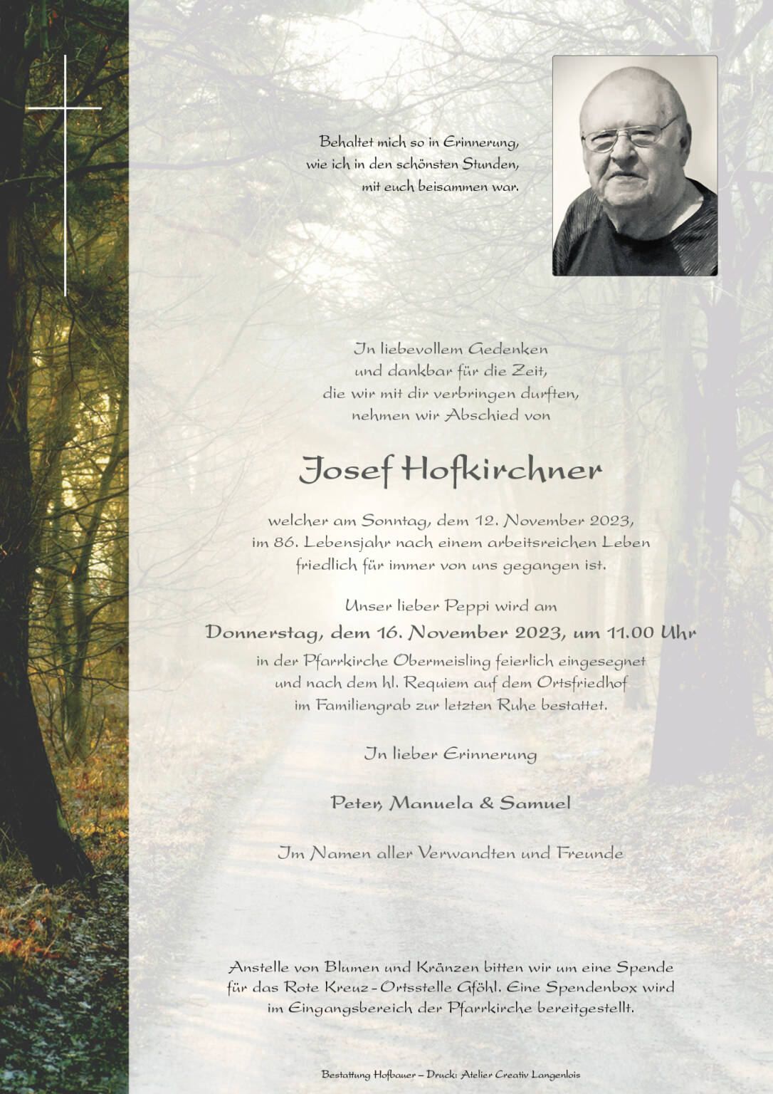 Hofkirchner Josef – Bestattung Hofbauer