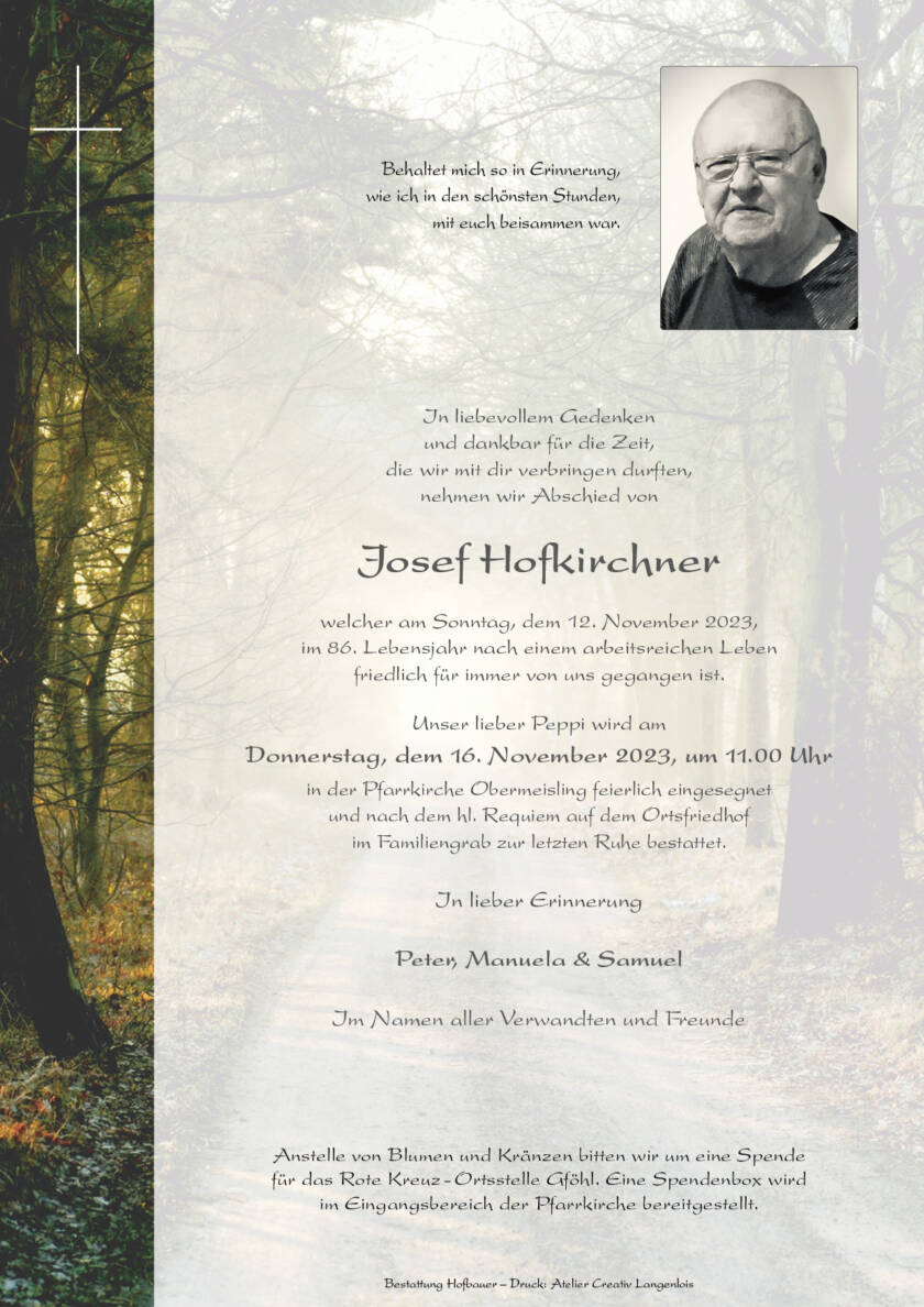 Hofkirchner Josef – Bestattung Hofbauer