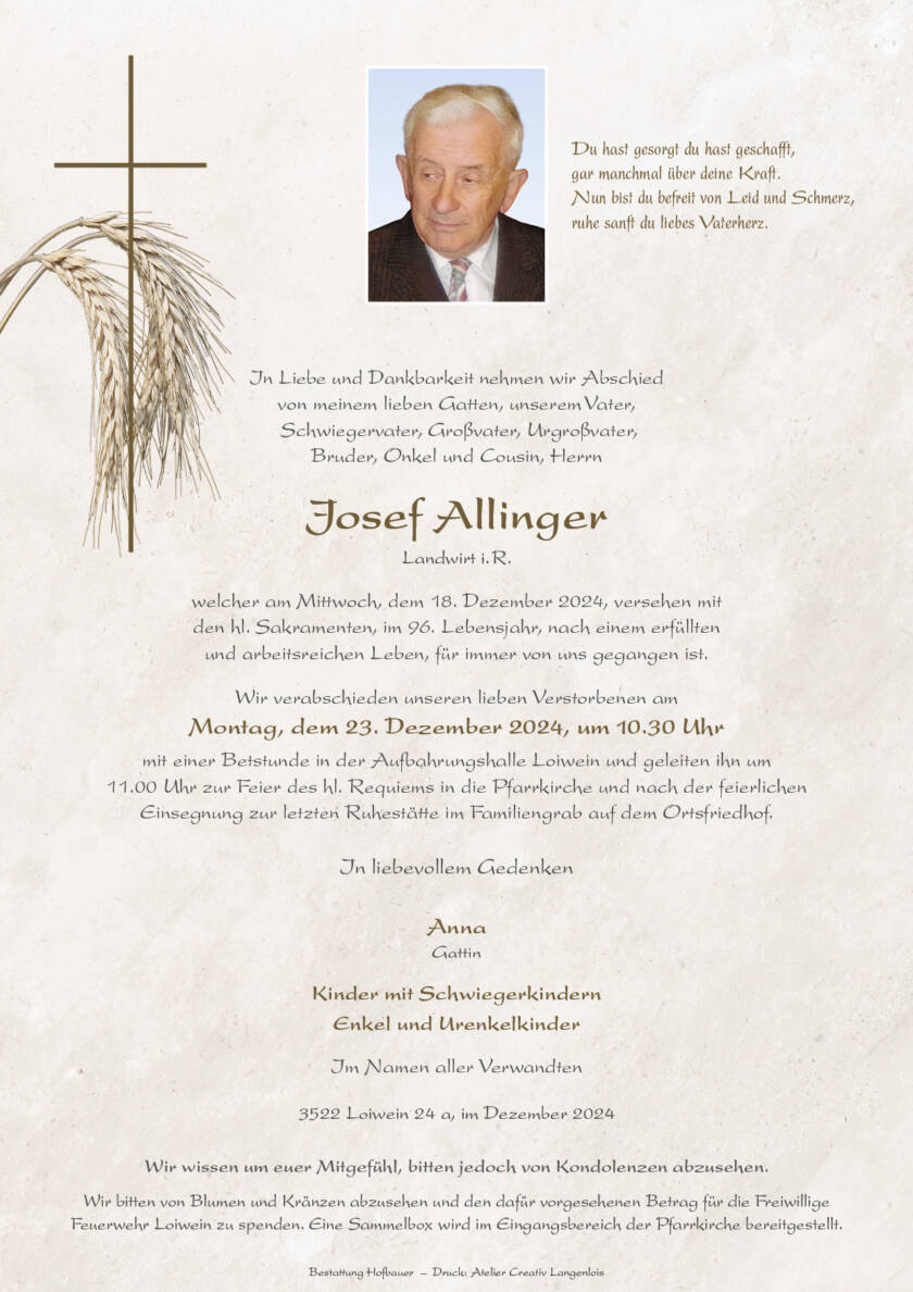 Allinger Josef – Bestattung Hofbauer