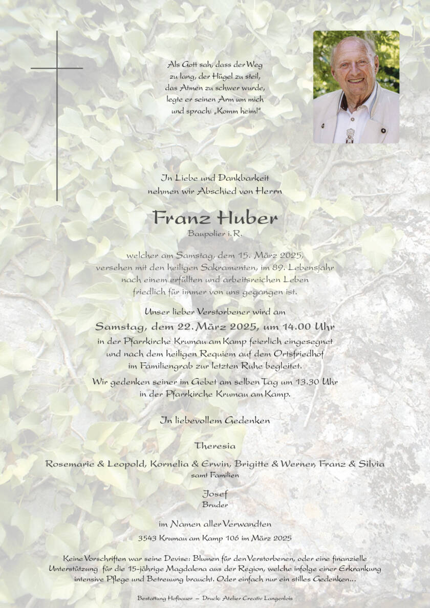 Huber Franz – Bestattung Hofbauer