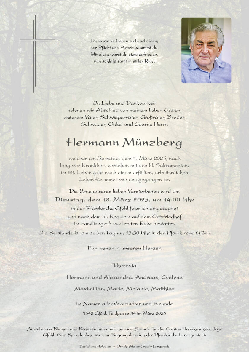 Münzberg Hermann – Bestattung Hofbauer
